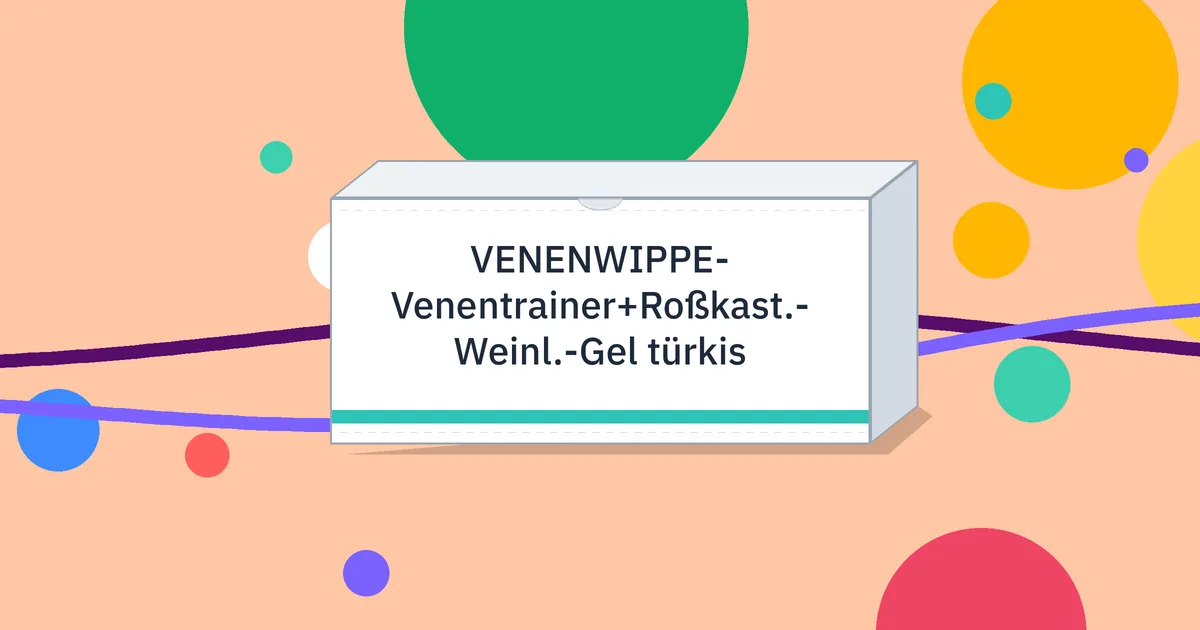 Symbolbild: Packung mit der Aufschrift VENENWIPPE-Venentrainer+Roßkast.-Weinl.-Gel türkis (PZN 11868977) – Verfügbarkeit und Bezug in Apotheken in Frankfurt am Main