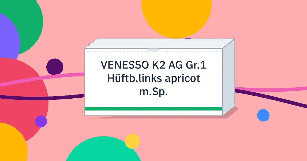 Symbolbild: Packung mit der Aufschrift VENESSO K2 AG Gr.1 Hüftb.links apricot m.Sp. (PZN 03266164) – Verfügbarkeit und Bezug in Apotheken in Frankfurt am Main