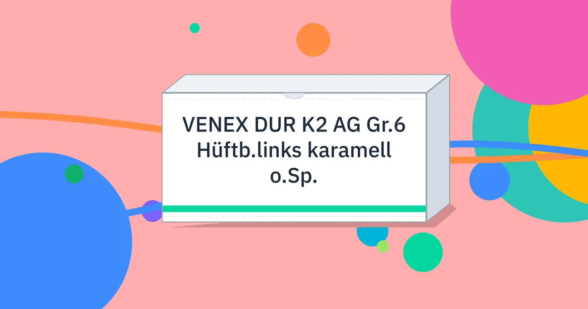 Symbolbild: Packung mit der Aufschrift VENEX DUR K2 AG Gr.6 Hüftb.links karamell o.Sp. (PZN 13761485) – Verfügbarkeit und Bezug in Apotheken in Frankfurt am Main