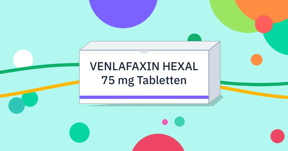 Symbolbild: Packung mit der Aufschrift VENLAFAXIN HEXAL 75 mg Tabletten (PZN 00203393) – Verfügbarkeit und Bezug in Apotheken in Frankfurt am Main
