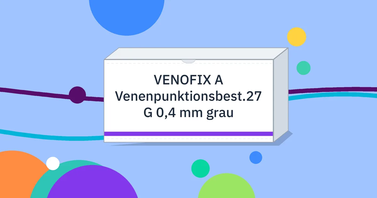 Symbolbild: Packung mit der Aufschrift VENOFIX A Venenpunktionsbest.27 G 0,4 mm grau (PZN 06837437) – Verfügbarkeit und Bezug in Apotheken in Frankfurt am Main