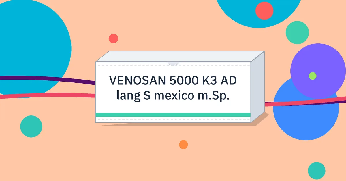 Symbolbild: Packung mit der Aufschrift VENOSAN 5000 K3 AD lang S mexico m.Sp. (PZN 14430767) – Verfügbarkeit und Bezug in Apotheken in Frankfurt am Main