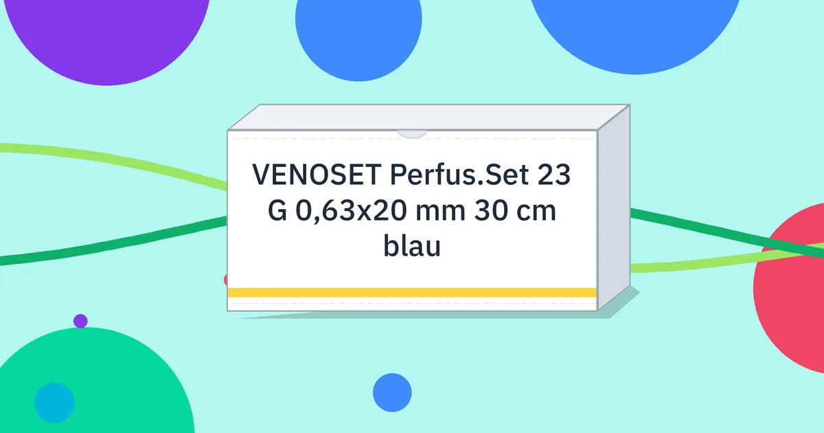 Symbolbild: Packung mit der Aufschrift VENOSET Perfus.Set 23 G 0,63x20 mm 30 cm blau (PZN 13846796) – Verfügbarkeit und Bezug in Apotheken in Frankfurt am Main