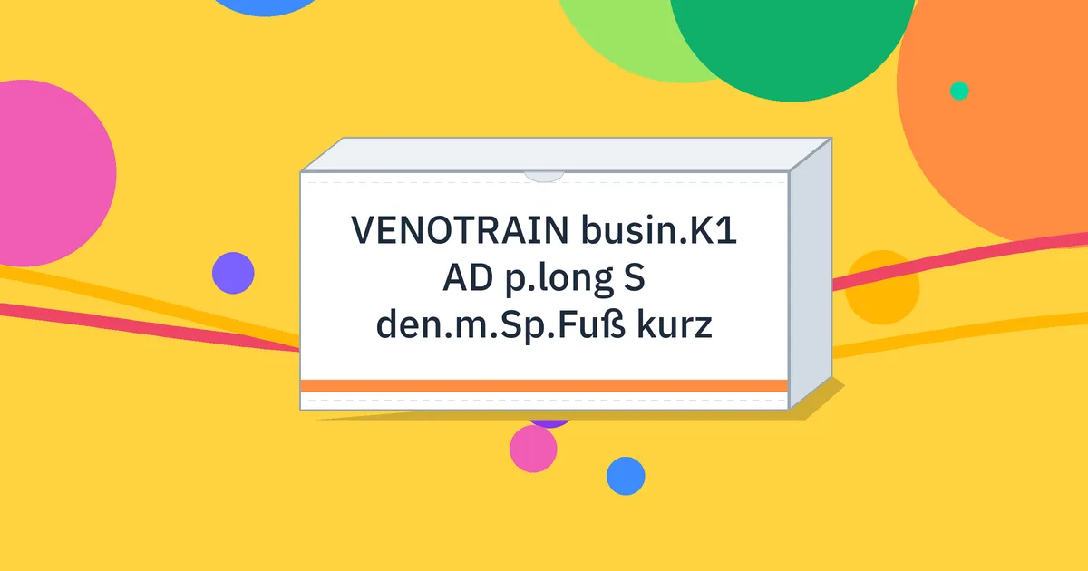 Symbolbild: Packung mit der Aufschrift VENOTRAIN busin.K1 AD p.long S den.m.Sp.Fuß kurz (PZN 19057497) – Verfügbarkeit und Bezug in Apotheken in Frankfurt am Main