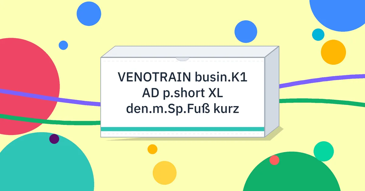 Symbolbild: Packung mit der Aufschrift VENOTRAIN busin.K1 AD p.short XL den.m.Sp.Fuß kurz (PZN 19057480) – Verfügbarkeit und Bezug in Apotheken in Frankfurt am Main