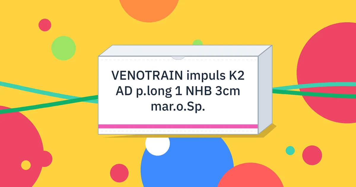 Symbolbild: Packung mit der Aufschrift VENOTRAIN impuls K2 AD p.long 1 NHB 3cm mar.o.Sp. (PZN 15223941) – Verfügbarkeit und Bezug in Apotheken in Frankfurt am Main