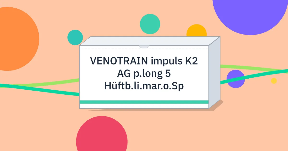 Symbolbild: Packung mit der Aufschrift VENOTRAIN impuls K2 AG p.long 5 Hüftb.li.mar.o.Sp (PZN 15219253) – Verfügbarkeit und Bezug in Apotheken in Frankfurt am Main