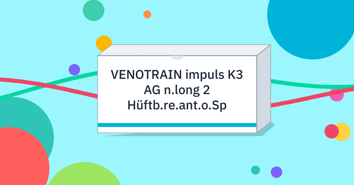 Symbolbild: Packung mit der Aufschrift VENOTRAIN impuls K3 AG n.long 2 Hüftb.re.ant.o.Sp (PZN 15218503) – Verfügbarkeit und Bezug in Apotheken in Frankfurt am Main
