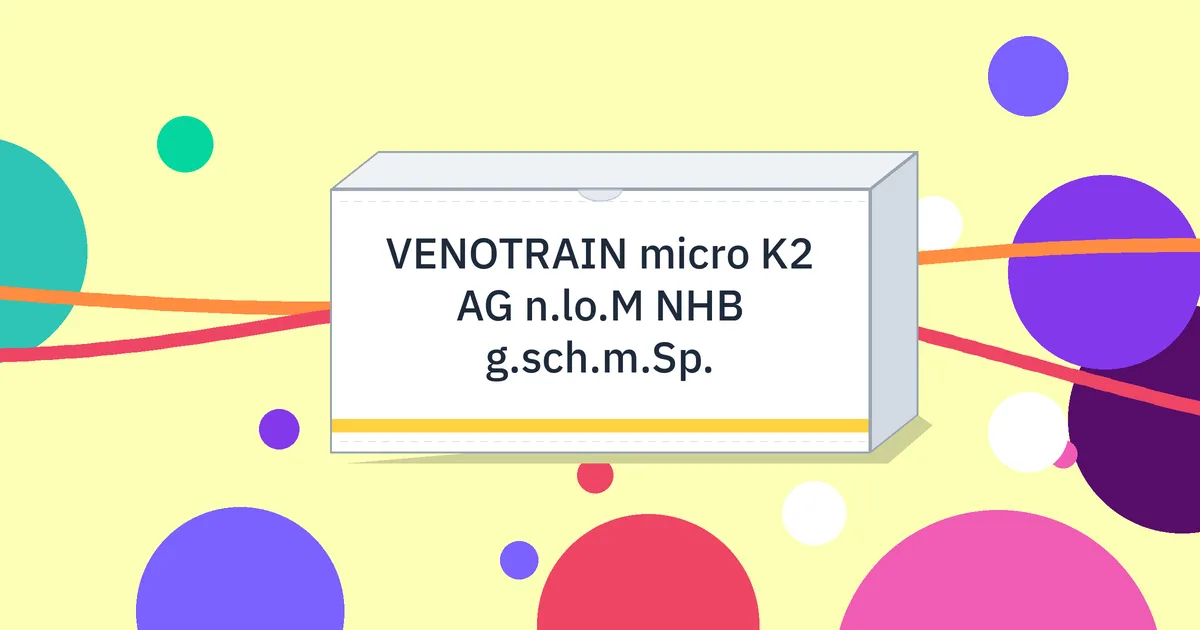 Symbolbild: Packung mit der Aufschrift VENOTRAIN micro K2 AG n.lo.M NHB g.sch.m.Sp. (PZN 06050080) – Verfügbarkeit und Bezug in Apotheken in Frankfurt am Main