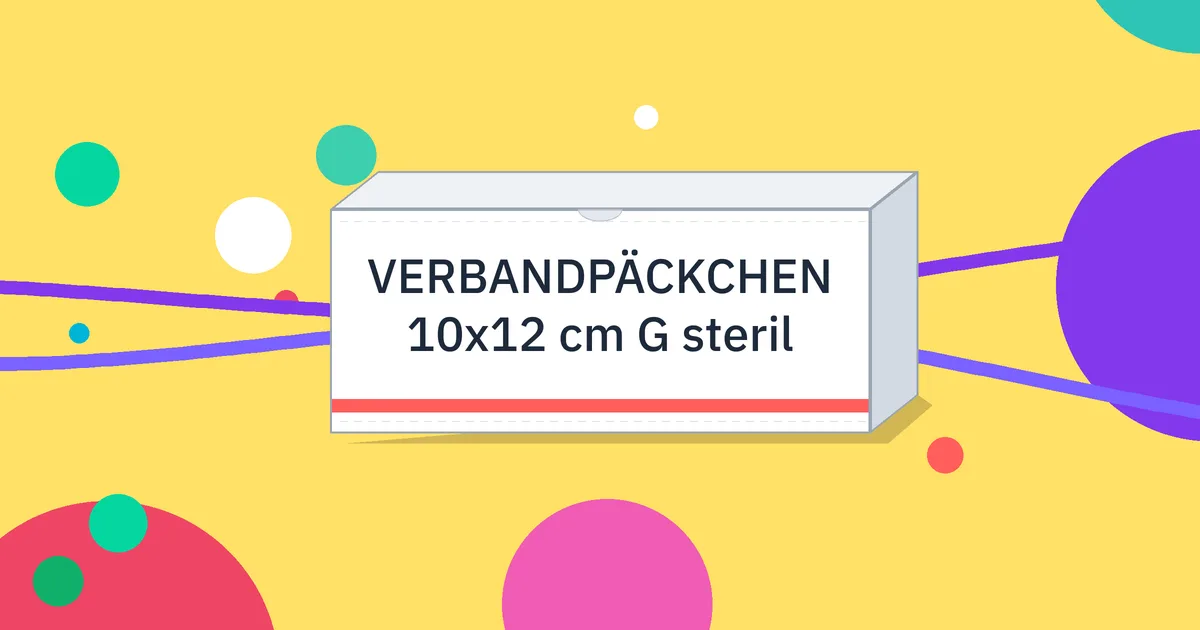 Symbolbild: Packung mit der Aufschrift VERBANDPÄCKCHEN 10x12 cm G steril (PZN 03160827) – Verfügbarkeit und Bezug in Apotheken in Frankfurt am Main