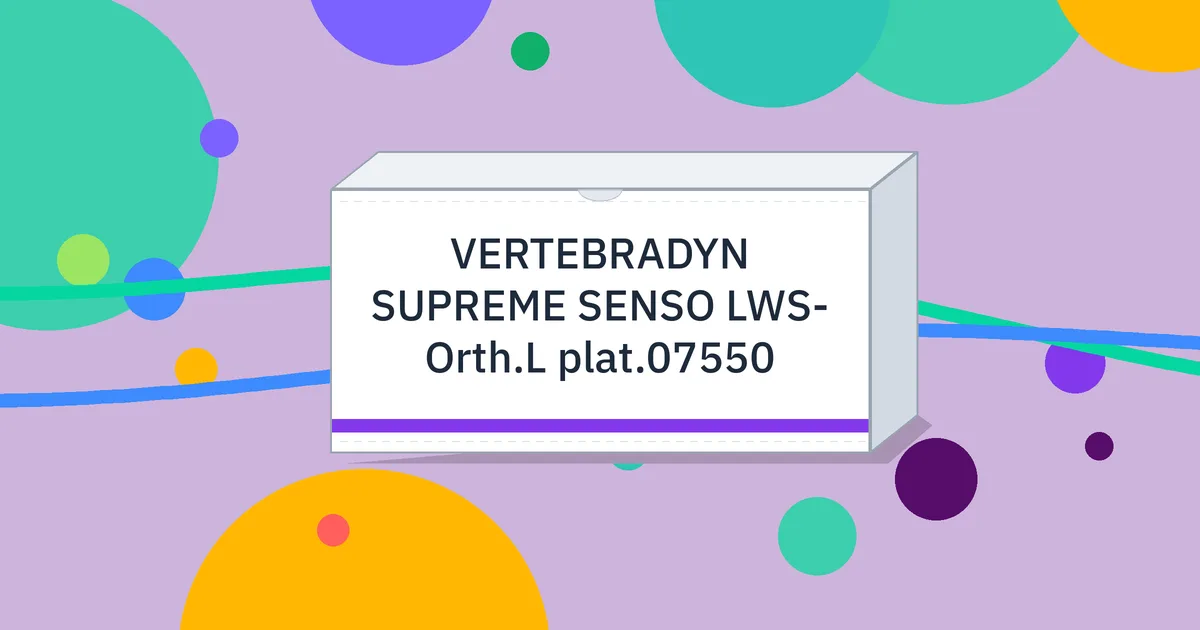 Symbolbild: Packung mit der Aufschrift VERTEBRADYN SUPREME SENSO LWS-Orth.L plat.07550 (PZN 16881847) – Verfügbarkeit und Bezug in Apotheken in Frankfurt am Main