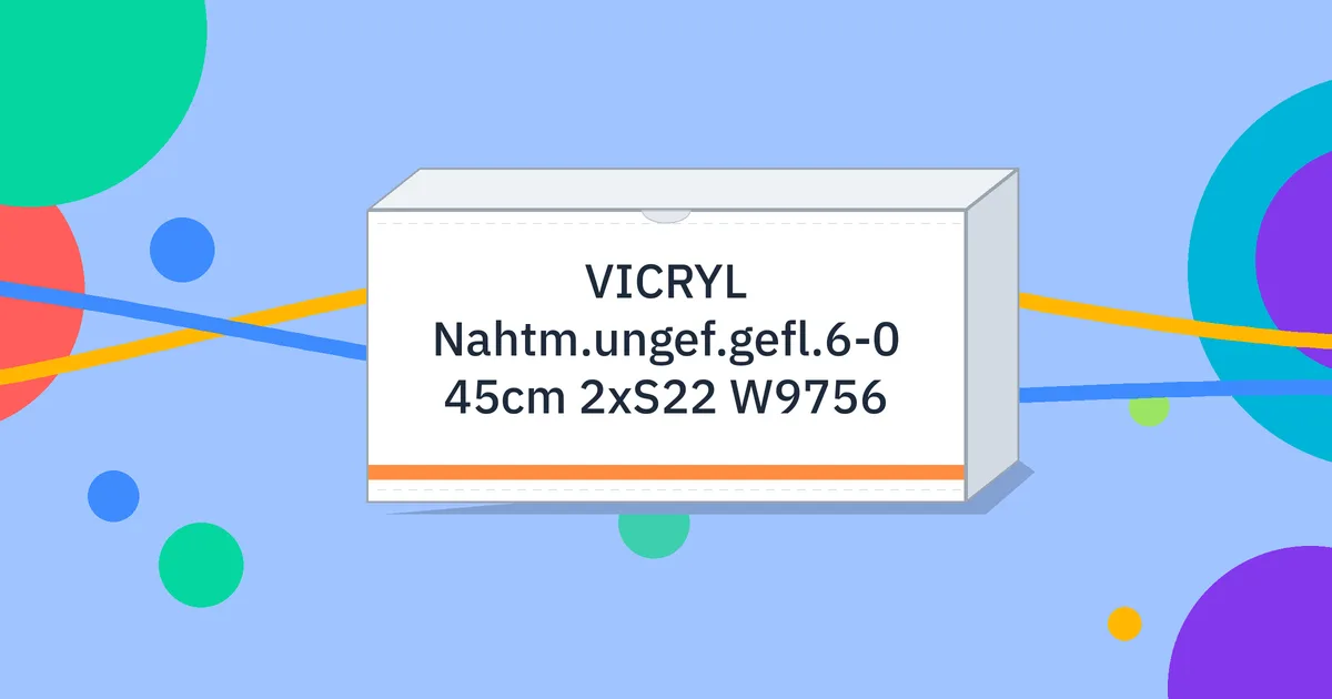 Symbolbild: Packung mit der Aufschrift VICRYL Nahtm.ungef.gefl.6-0 45cm 2xS22 W9756 (PZN 18605502) – Verfügbarkeit und Bezug in Apotheken in Frankfurt am Main