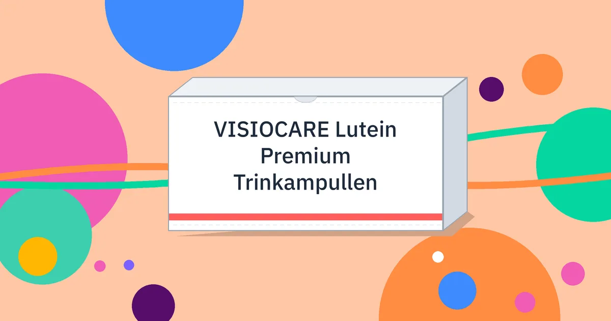 Symbolbild: Packung mit der Aufschrift VISIOCARE Lutein Premium Trinkampullen (PZN 05748631) – Verfügbarkeit und Bezug in Apotheken in Frankfurt am Main