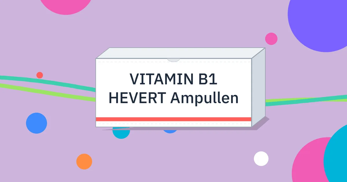 Symbolbild: Packung mit der Aufschrift VITAMIN B1 HEVERT Ampullen (PZN 03919956) – Verfügbarkeit und Bezug in Apotheken in Frankfurt am Main