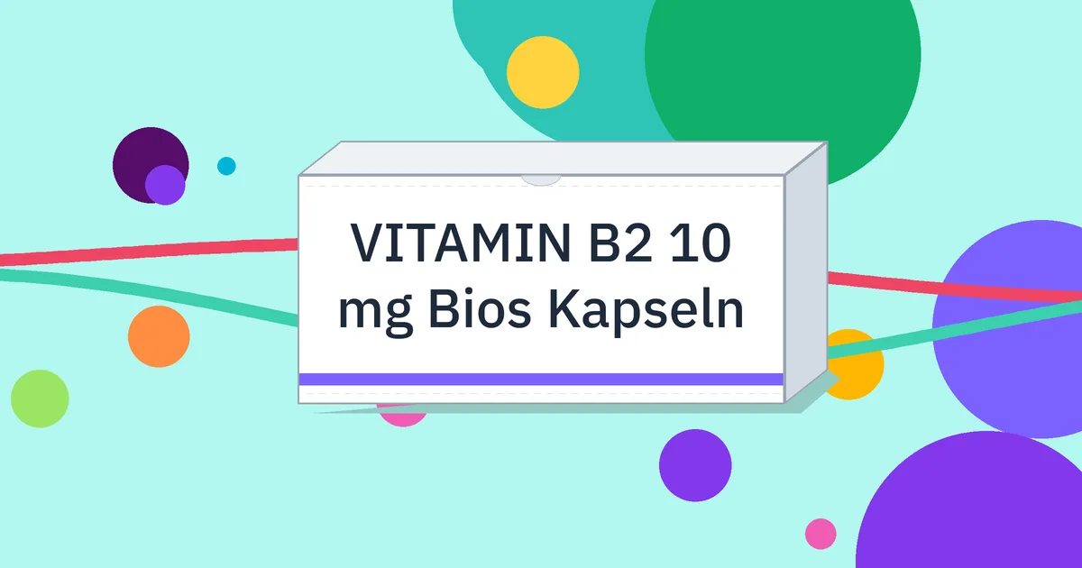 Symbolbild: Packung mit der Aufschrift VITAMIN B2 10 mg Bios Kapseln (PZN 16571667) – Verfügbarkeit und Bezug in Apotheken in Frankfurt am Main
