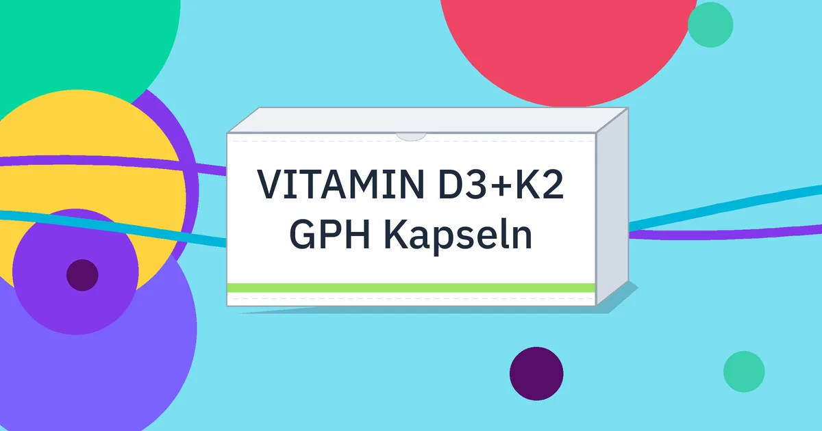Symbolbild: Packung mit der Aufschrift VITAMIN D3+K2 GPH Kapseln (PZN 15427365) – Verfügbarkeit und Bezug in Apotheken in Frankfurt am Main
