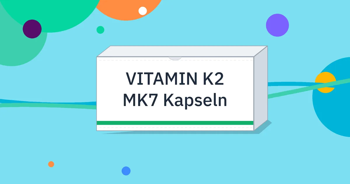 Symbolbild: Packung mit der Aufschrift VITAMIN K2 MK7 Kapseln (PZN 13980448) – Verfügbarkeit und Bezug in Apotheken in Frankfurt am Main