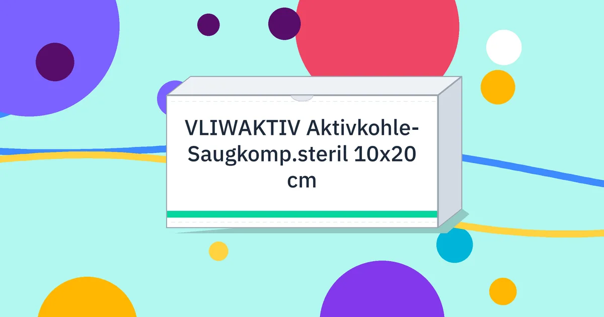 Symbolbild: Packung mit der Aufschrift VLIWAKTIV Aktivkohle-Saugkomp.steril 10x20 cm (PZN 16152077) – Verfügbarkeit und Bezug in Apotheken in Frankfurt am Main