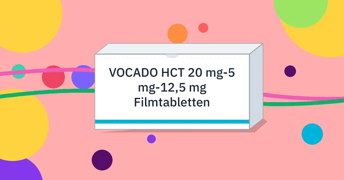 Symbolbild: Packung mit der Aufschrift VOCADO HCT 20 mg-5 mg-12,5 mg Filmtabletten (PZN 18113621) – Verfügbarkeit und Bezug in Apotheken in Frankfurt am Main