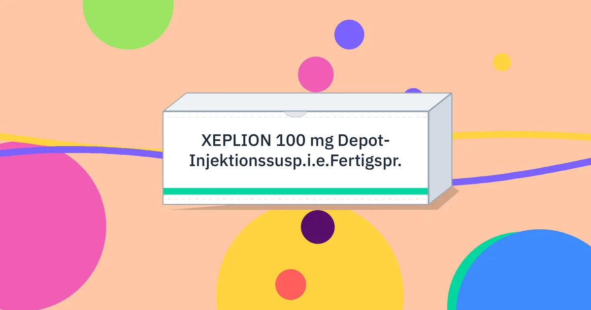 Symbolbild: Packung mit der Aufschrift XEPLION 100 mg Depot-Injektionssusp.i.e.Fertigspr. (PZN 09099075) – Verfügbarkeit und Bezug in Apotheken in Frankfurt am Main