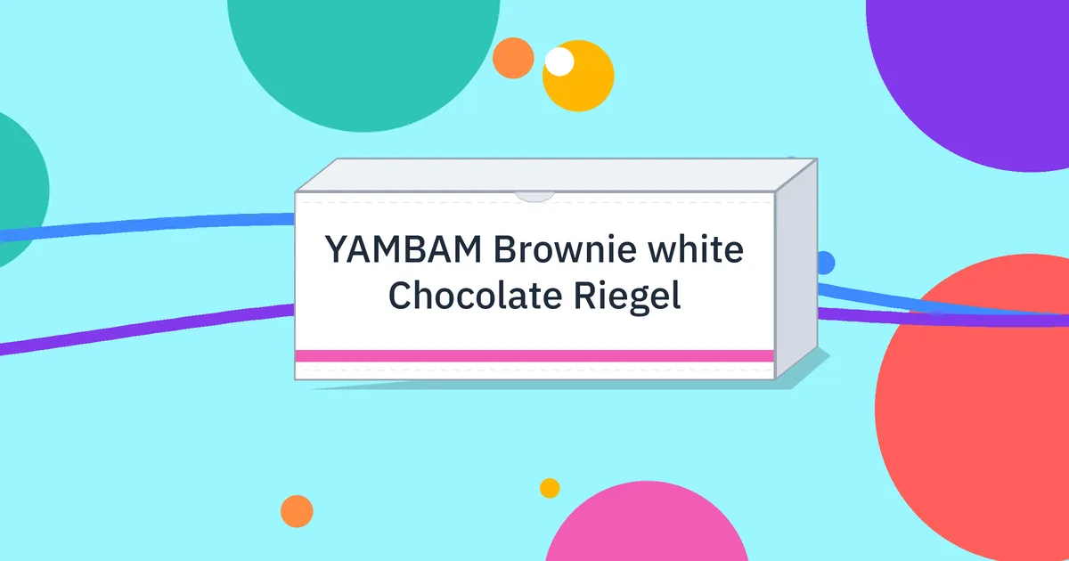 Symbolbild: Packung mit der Aufschrift YAMBAM Brownie white Chocolate Riegel (PZN 14037053) – Verfügbarkeit und Bezug in Apotheken in Frankfurt am Main