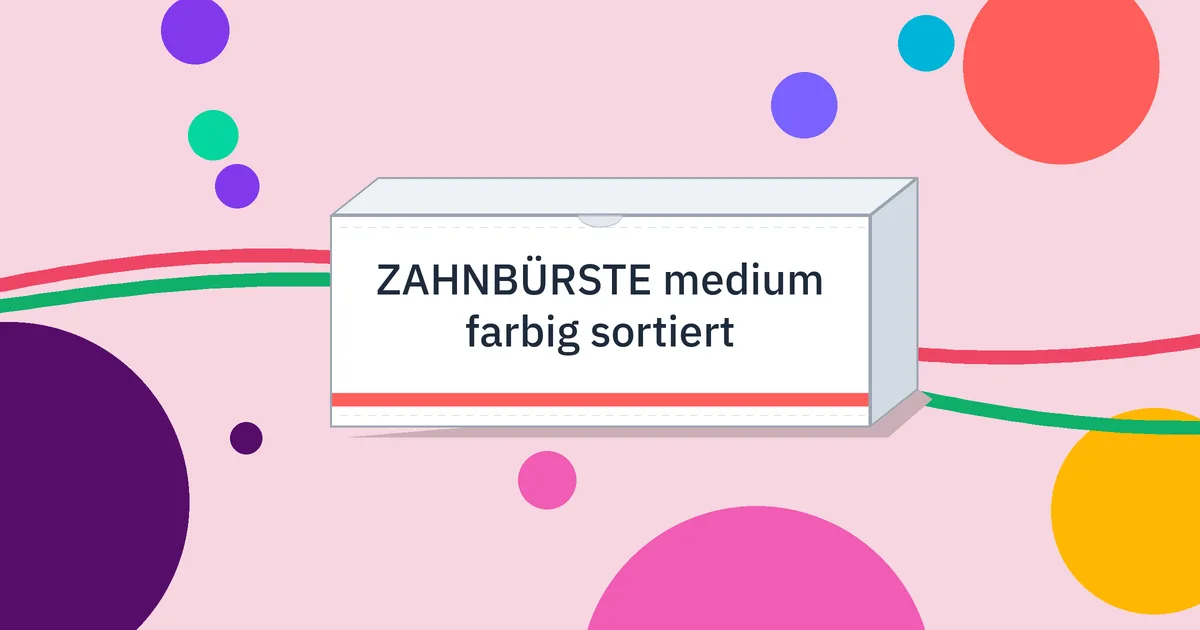 Symbolbild: Packung mit der Aufschrift ZAHNBÜRSTE medium farbig sortiert (PZN 17271996) – Verfügbarkeit und Bezug in Apotheken in Frankfurt am Main