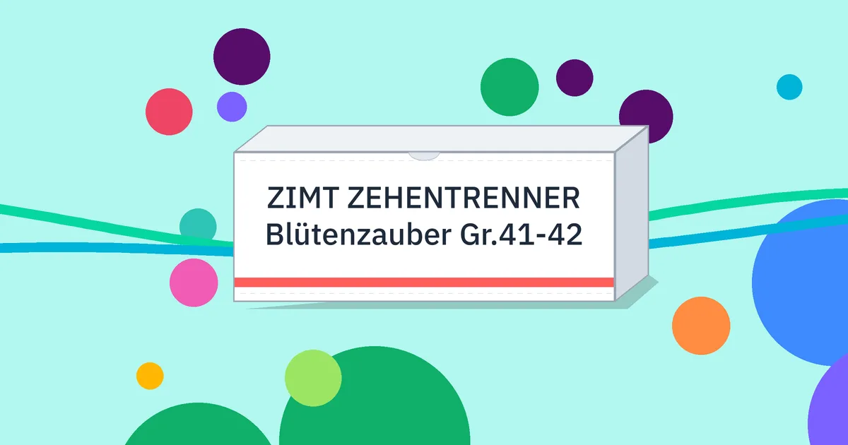 Symbolbild: Packung mit der Aufschrift ZIMT ZEHENTRENNER Blütenzauber Gr.41-42 (PZN 11731132) – Verfügbarkeit und Bezug in Apotheken in Frankfurt am Main
