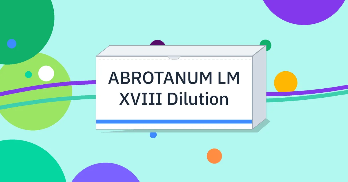 Symbolbild: Packung mit der Aufschrift ABROTANUM LM XVIII Dilution (PZN 02820776) – Verfügbarkeit und Bezug in Apotheken in Frankfurt am Main