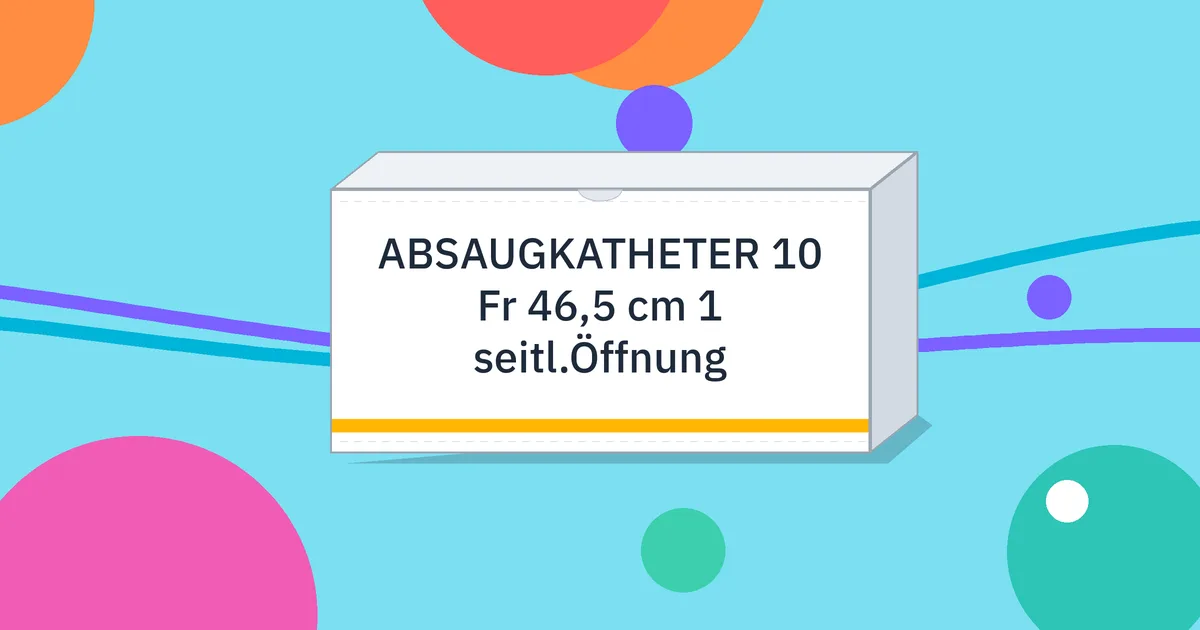 Symbolbild: Packung mit der Aufschrift ABSAUGKATHETER 10 Fr 46,5 cm 1 seitl.Öffnung (PZN 17910433) – Verfügbarkeit und Bezug in Apotheken in Frankfurt am Main