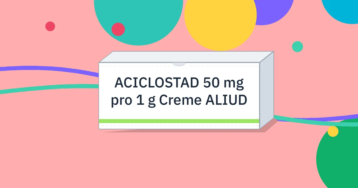 Symbolbild: Packung mit der Aufschrift ACICLOSTAD 50 mg pro 1 g Creme ALIUD (PZN 10838098) – Verfügbarkeit und Bezug in Apotheken in Frankfurt am Main