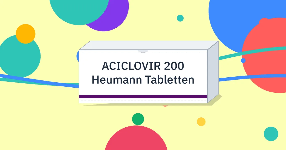 Symbolbild: Packung mit der Aufschrift ACICLOVIR 200 Heumann Tabletten (PZN 06977888) – Verfügbarkeit und Bezug in Apotheken in Frankfurt am Main