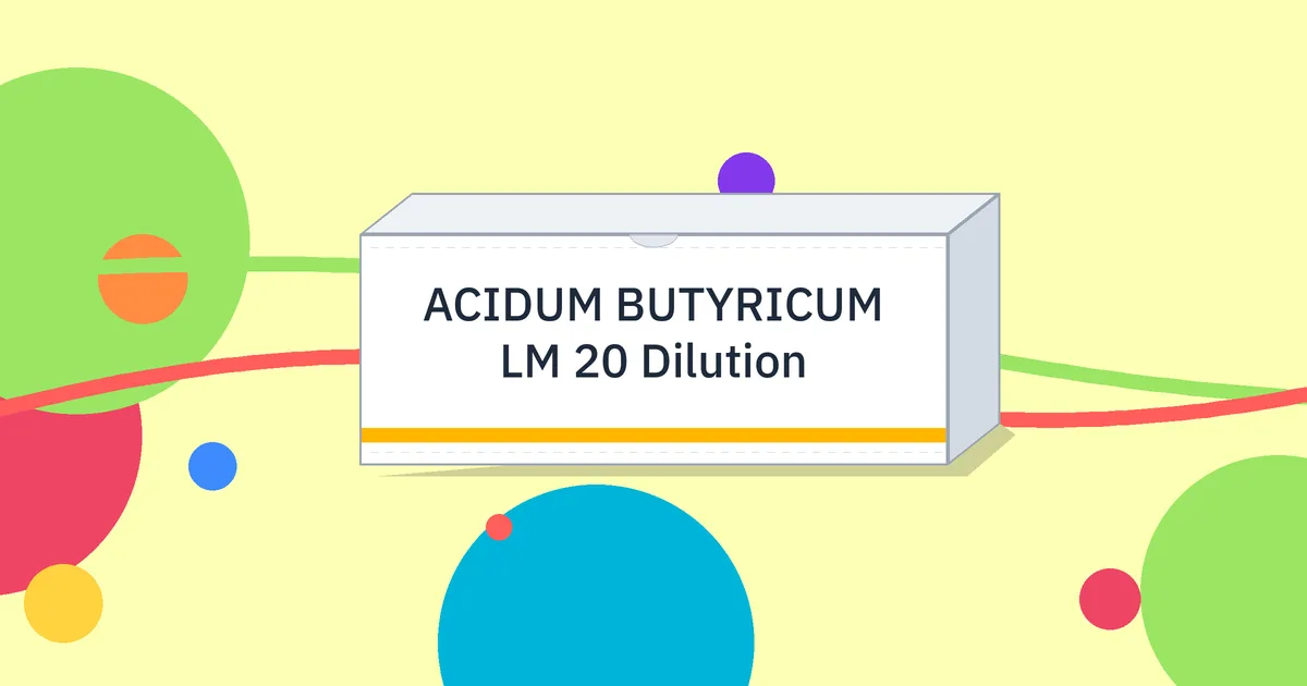 Symbolbild: Packung mit der Aufschrift ACIDUM BUTYRICUM LM 20 Dilution (PZN 13270824) – Verfügbarkeit und Bezug in Apotheken in Frankfurt am Main