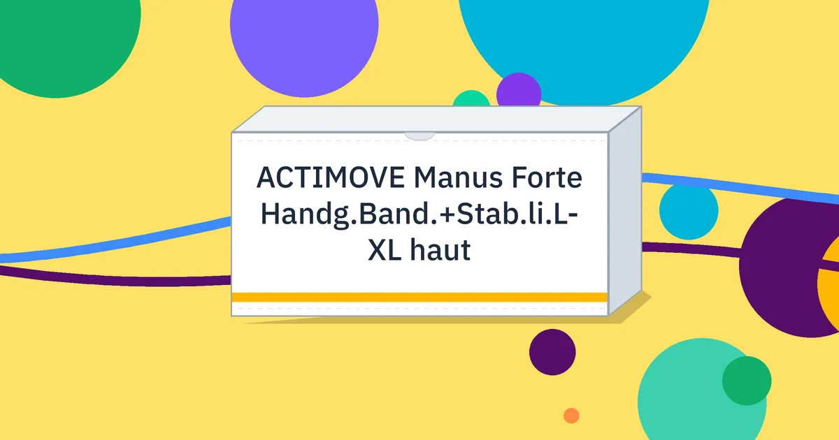 Symbolbild: Packung mit der Aufschrift ACTIMOVE Manus Forte Handg.Band.+Stab.li.L-XL haut (PZN 17947548) – Verfügbarkeit und Bezug in Apotheken in Frankfurt am Main