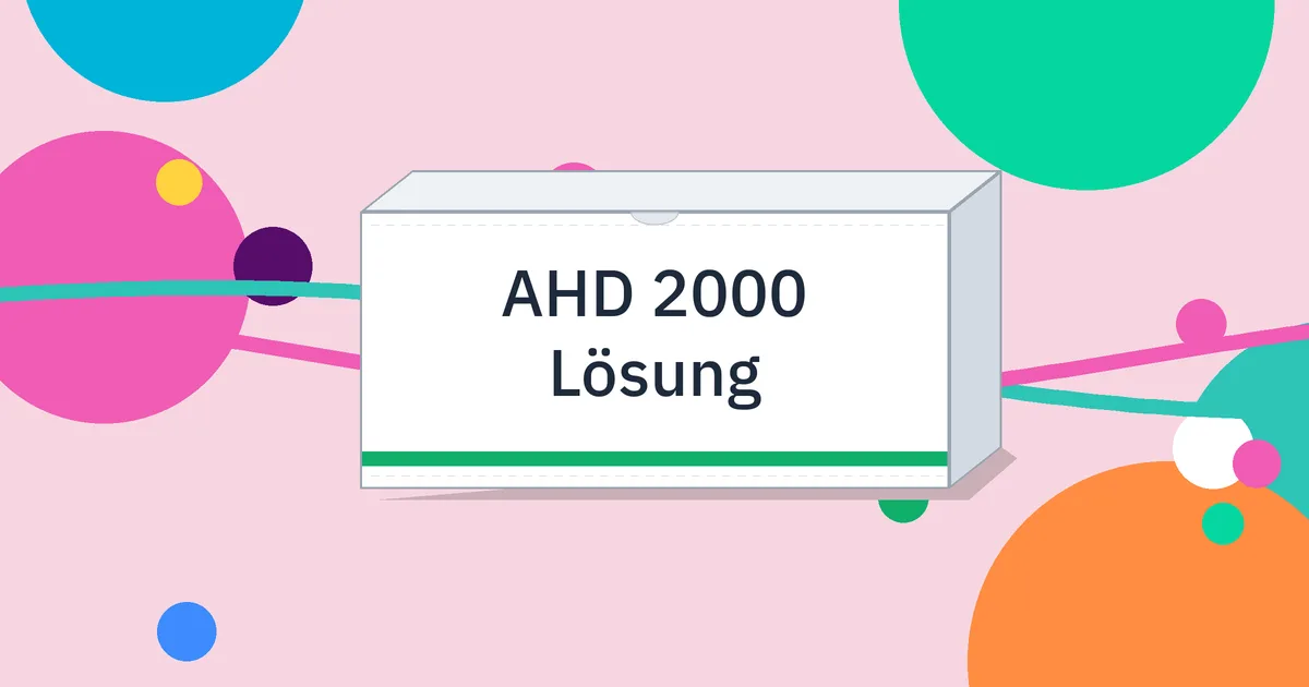 Symbolbild: Packung mit der Aufschrift AHD 2000 Lösung (PZN 02556598) – Verfügbarkeit und Bezug in Apotheken in Frankfurt am Main