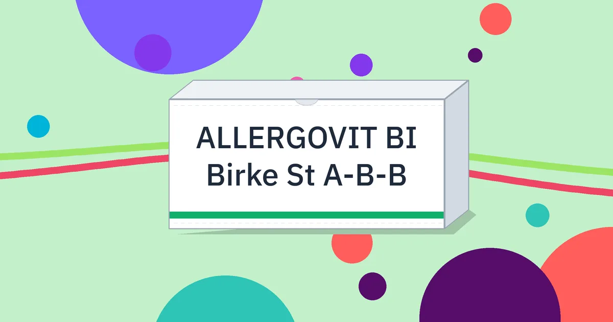 Symbolbild: Packung mit der Aufschrift ALLERGOVIT BI Birke St A-B-B (PZN 15741357) – Verfügbarkeit und Bezug in Apotheken in Frankfurt am Main