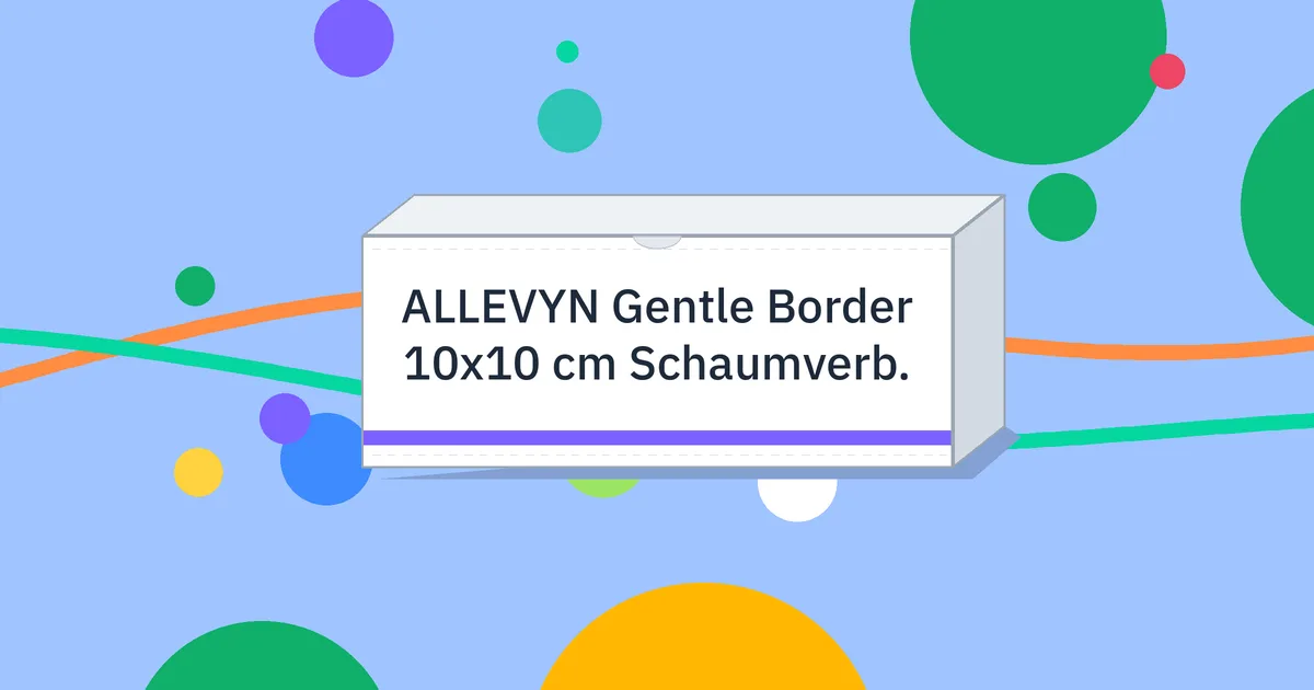 Symbolbild: Packung mit der Aufschrift ALLEVYN Gentle Border 10x10 cm Schaumverb. (PZN 19958970) – Verfügbarkeit und Bezug in Apotheken in Frankfurt am Main