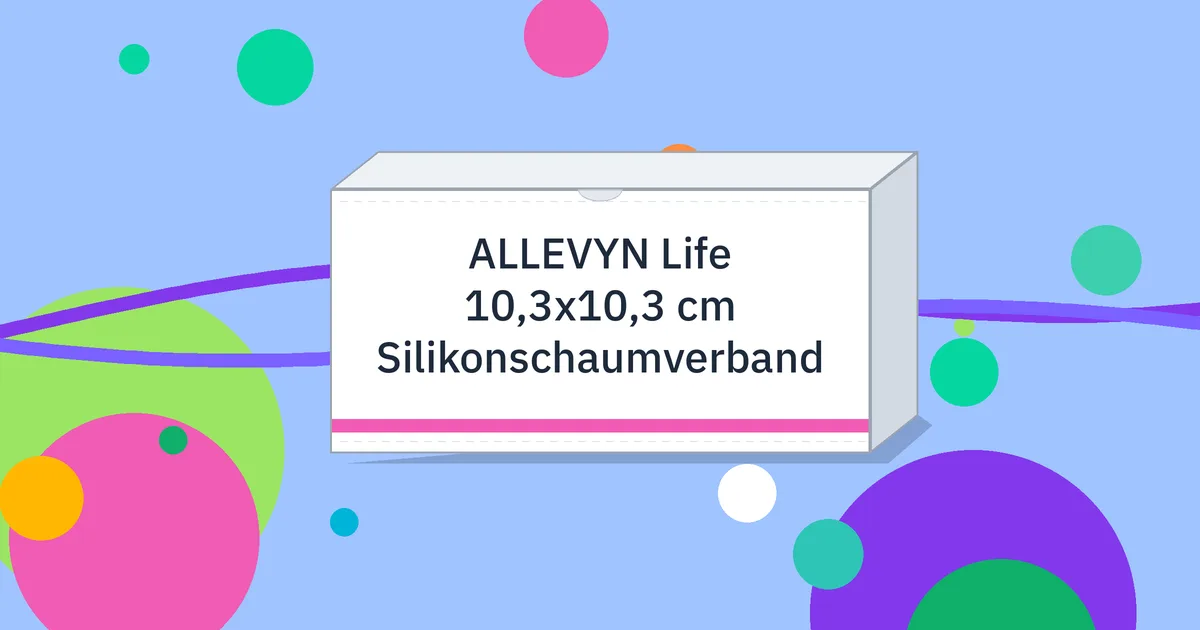 Symbolbild: Packung mit der Aufschrift ALLEVYN Life 10,3x10,3 cm Silikonschaumverband (PZN 19698196) – Verfügbarkeit und Bezug in Apotheken in Frankfurt am Main
