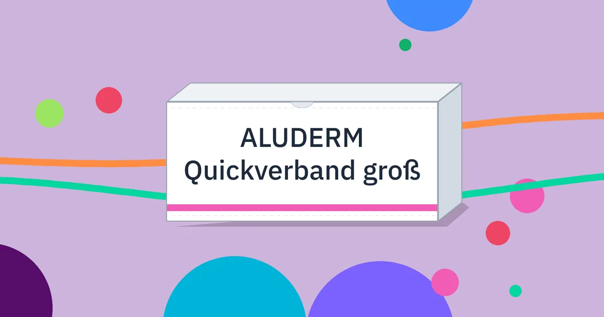 Symbolbild: Packung mit der Aufschrift ALUDERM Quickverband groß (PZN 11047855) – Verfügbarkeit und Bezug in Apotheken in Frankfurt am Main