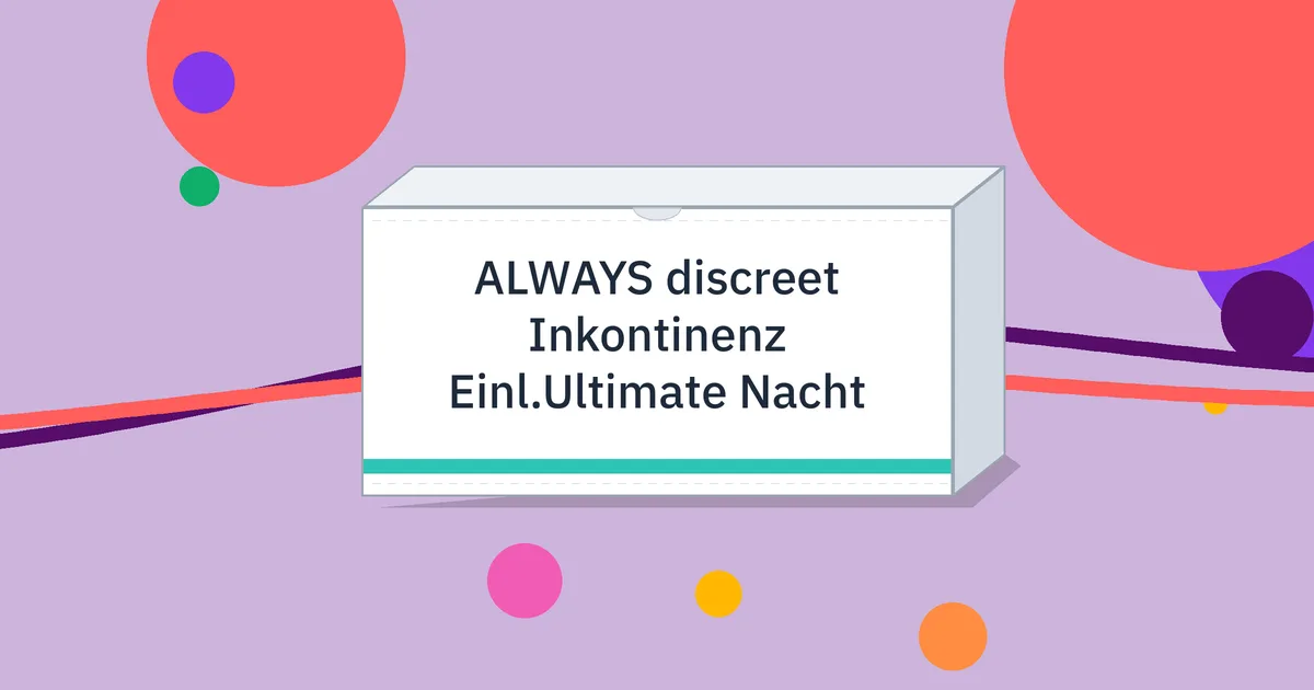 Symbolbild: Packung mit der Aufschrift ALWAYS discreet Inkontinenz Einl.Ultimate Nacht (PZN 17970872) – Verfügbarkeit und Bezug in Apotheken in Frankfurt am Main
