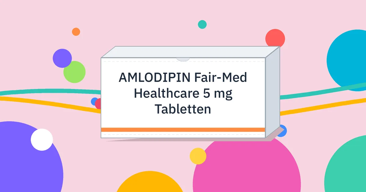 Symbolbild: Packung mit der Aufschrift AMLODIPIN Fair-Med Healthcare 5 mg Tabletten (PZN 10420507) – Verfügbarkeit und Bezug in Apotheken in Frankfurt am Main