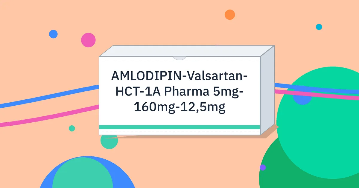 Symbolbild: Packung mit der Aufschrift AMLODIPIN-Valsartan-HCT-1A Pharma 5mg-160mg-12,5mg (PZN 20305486) – Verfügbarkeit und Bezug in Apotheken in Frankfurt am Main