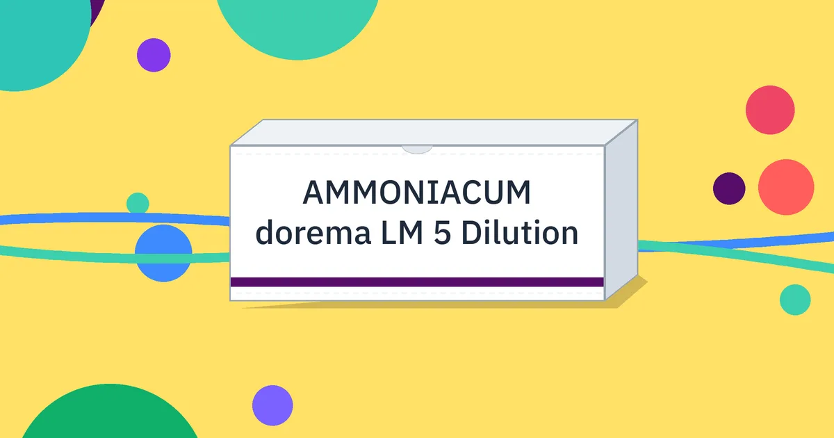 Symbolbild: Packung mit der Aufschrift AMMONIACUM dorema LM 5 Dilution (PZN 13318904) – Verfügbarkeit und Bezug in Apotheken in Frankfurt am Main