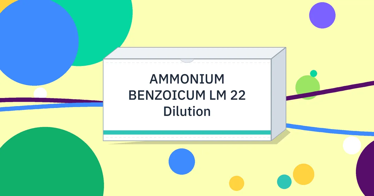Symbolbild: Packung mit der Aufschrift AMMONIUM BENZOICUM LM 22 Dilution (PZN 13320048) – Verfügbarkeit und Bezug in Apotheken in Frankfurt am Main