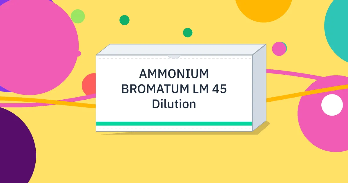 Symbolbild: Packung mit der Aufschrift AMMONIUM BROMATUM LM 45 Dilution (PZN 13320640) – Verfügbarkeit und Bezug in Apotheken in Frankfurt am Main
