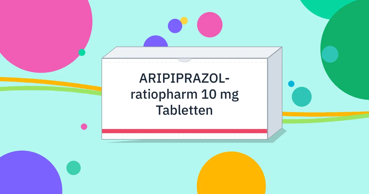 Symbolbild: Packung mit der Aufschrift ARIPIPRAZOL-ratiopharm 10 mg Tabletten (PZN 13981844) – Verfügbarkeit und Bezug in Apotheken in Frankfurt am Main