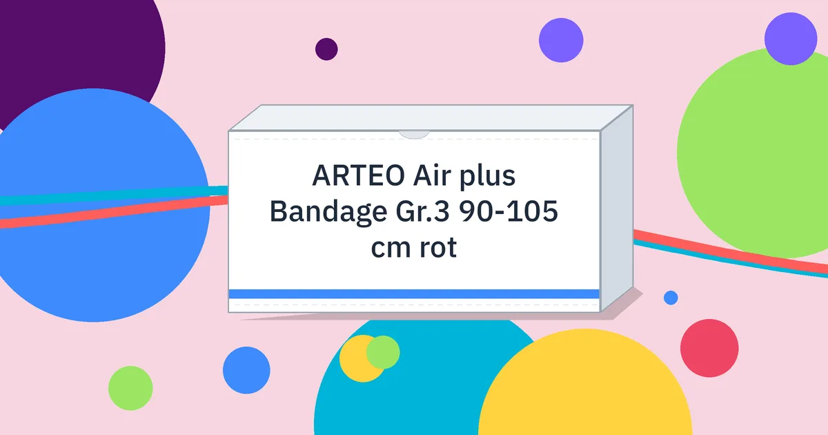 Symbolbild: Packung mit der Aufschrift ARTEO Air plus Bandage Gr.3 90-105 cm rot (PZN 12495076) – Verfügbarkeit und Bezug in Apotheken in Frankfurt am Main