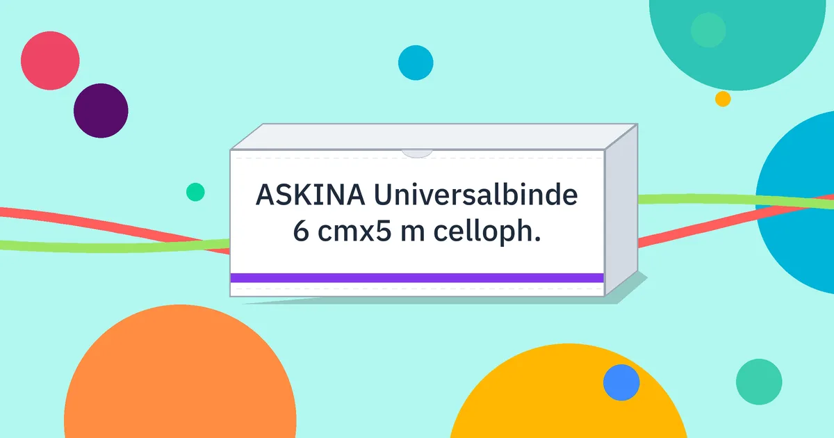 Symbolbild: Packung mit der Aufschrift ASKINA Universalbinde 6 cmx5 m celloph. (PZN 06158541) – Verfügbarkeit und Bezug in Apotheken in Frankfurt am Main