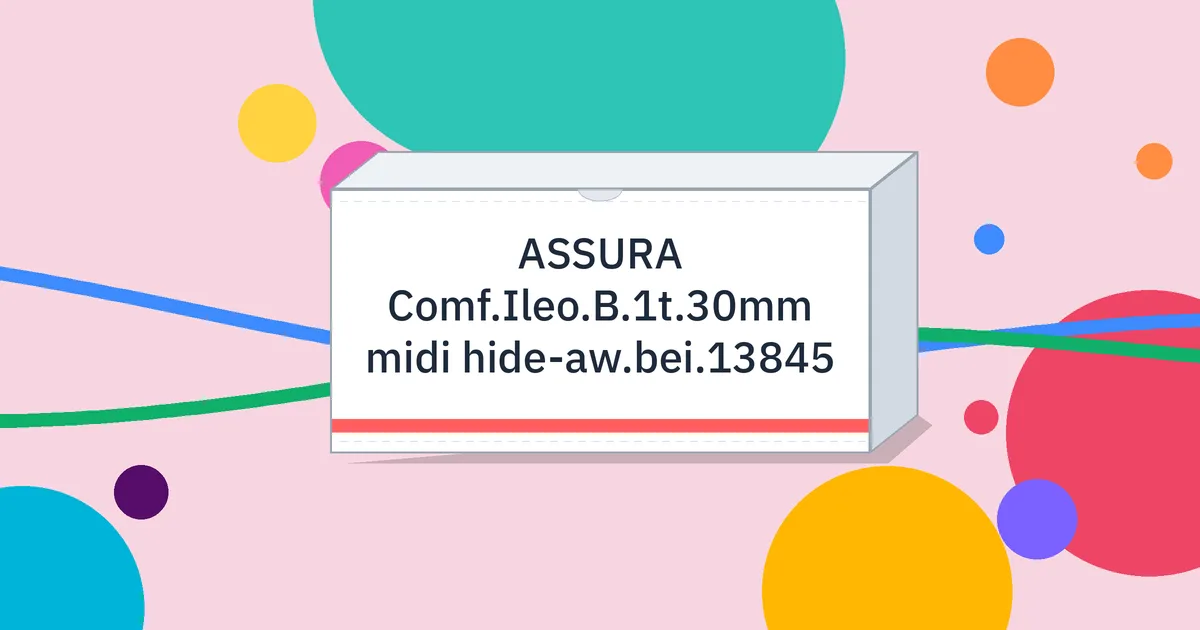 Symbolbild: Packung mit der Aufschrift ASSURA Comf.Ileo.B.1t.30mm midi hide-aw.bei.13845 (PZN 01404946) – Verfügbarkeit und Bezug in Apotheken in Frankfurt am Main