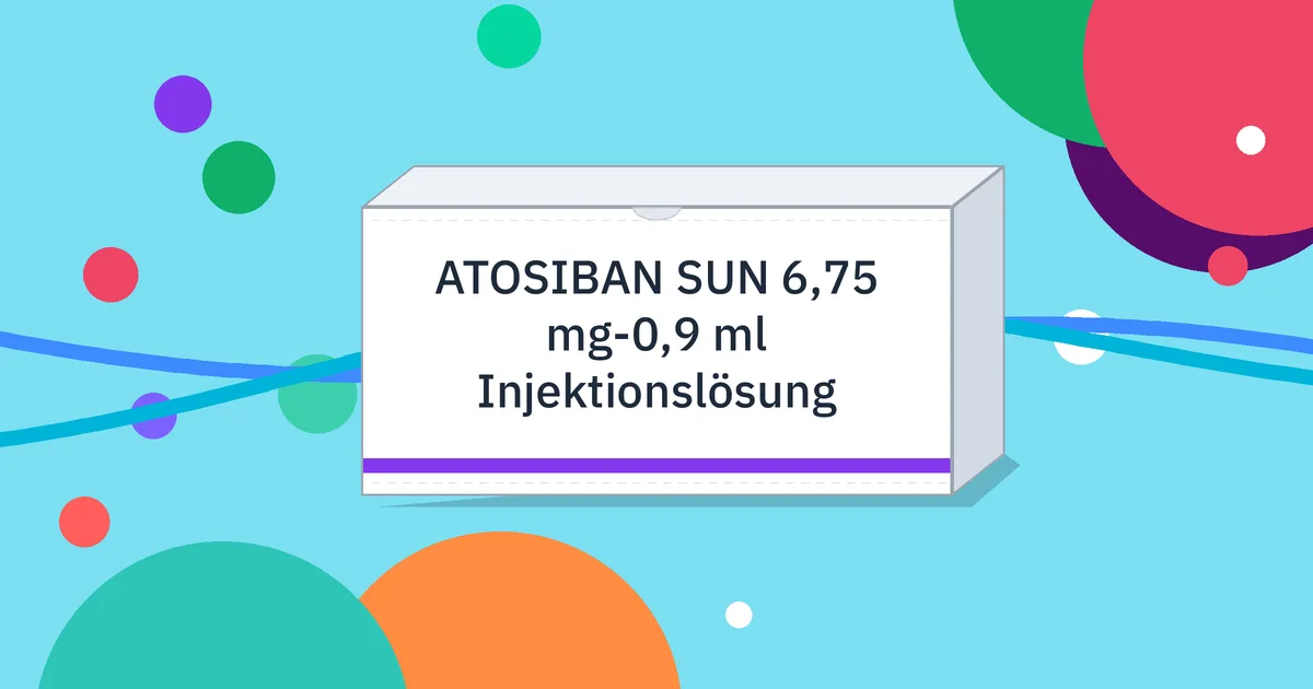 Symbolbild: Packung mit der Aufschrift ATOSIBAN SUN 6,75 mg-0,9 ml Injektionslösung (PZN 07690350) – Verfügbarkeit und Bezug in Apotheken in Frankfurt am Main