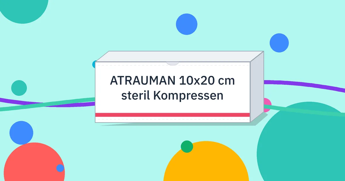 Symbolbild: Packung mit der Aufschrift ATRAUMAN 10x20 cm steril Kompressen (PZN 18043381) – Verfügbarkeit und Bezug in Apotheken in Frankfurt am Main